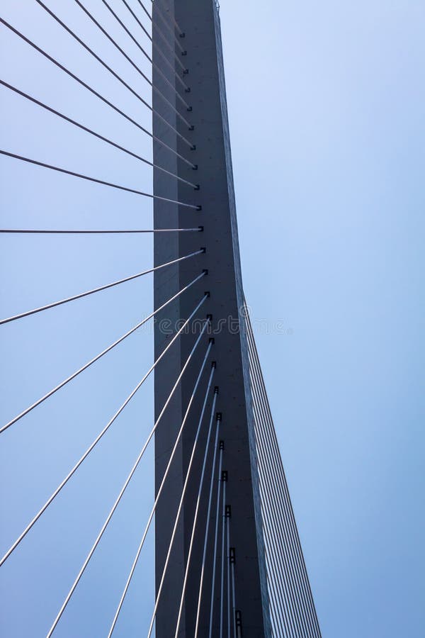 Fragment of a Cable Stayed Bridge. Stock Image - Image of angle, pylon ...