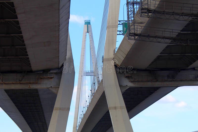 A Fragment of the Cable-stayed Bridge. Steel Masts and Cables Holding ...