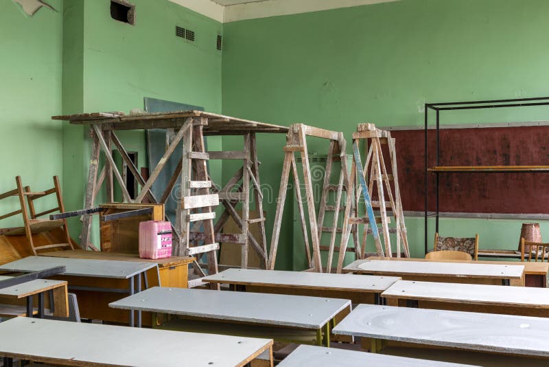 A Fragment of the Classroom Interior with Desks and Construction ...