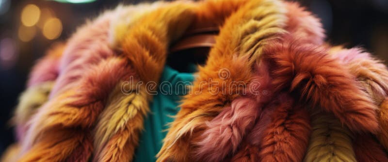 Fragment Close Up of a Bright Colorful Fur Coat. Stock Image - Image of ...
