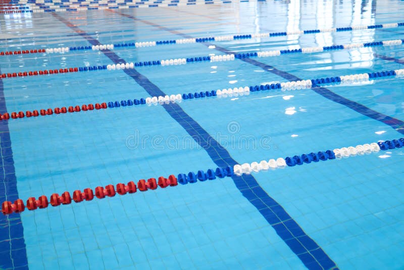 Fragment of the Competition Pool with Blue Water and Marked Swimming ...