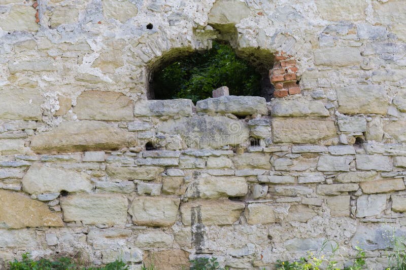 Fragment of Defense Stone Wall of Mediaeval Castle with Hole Stock ...