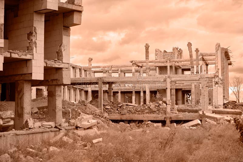 A Fragment of a Destroyed Building in Tragic Color. Copy Space Stock ...