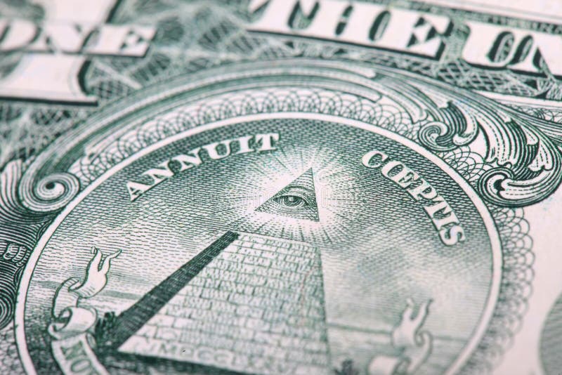 Fragment of a Dollar Bill. Eye and Pyramid Closeup Stock Photo - Image ...