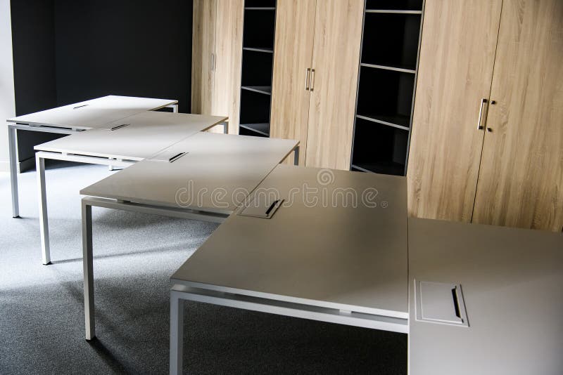 Fragment of an Empty Office Space with Tables and Cabinets Stock Photo ...