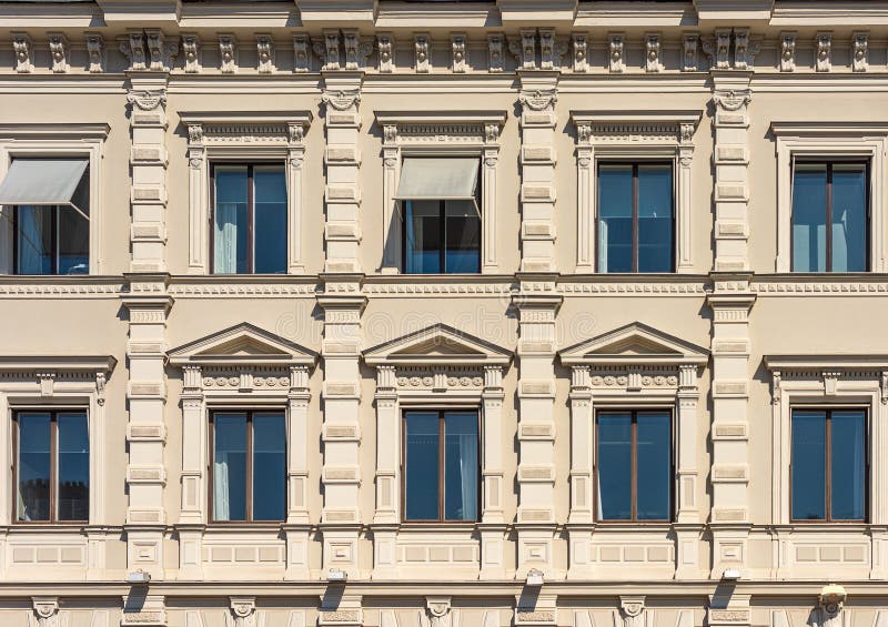 Fragment of the Facade of the Historic City Building. Windows with ...