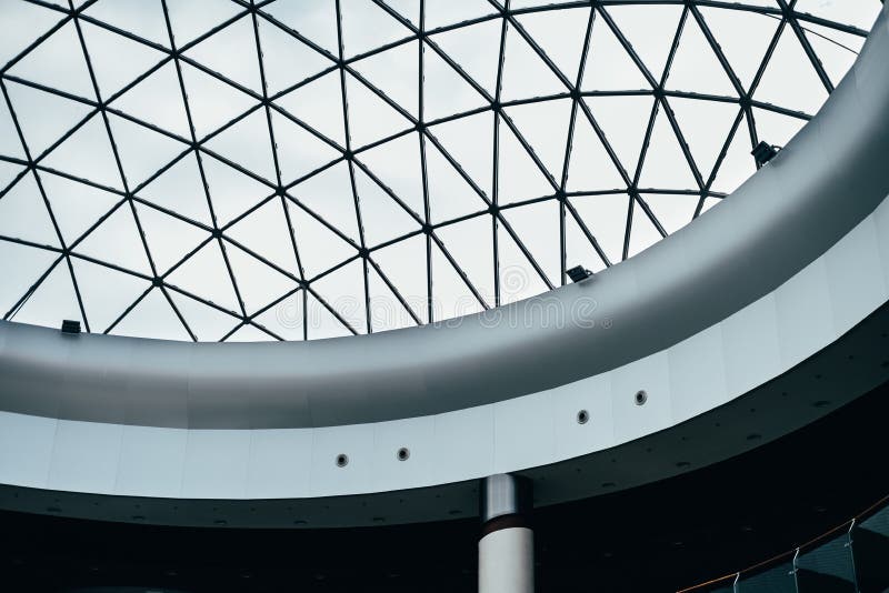 Fragment of Glass Dome Made of Metal Triangular Structures. Inside View ...