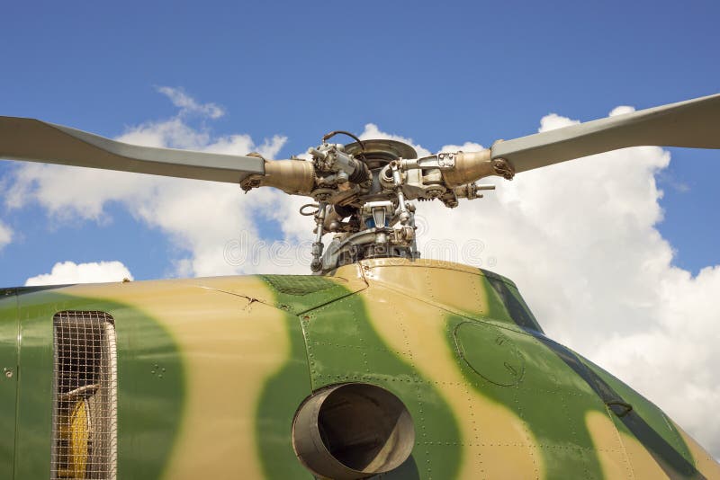 Fragment of a Helicopter. Helicopter Propeller Against a Cloudy Sky ...