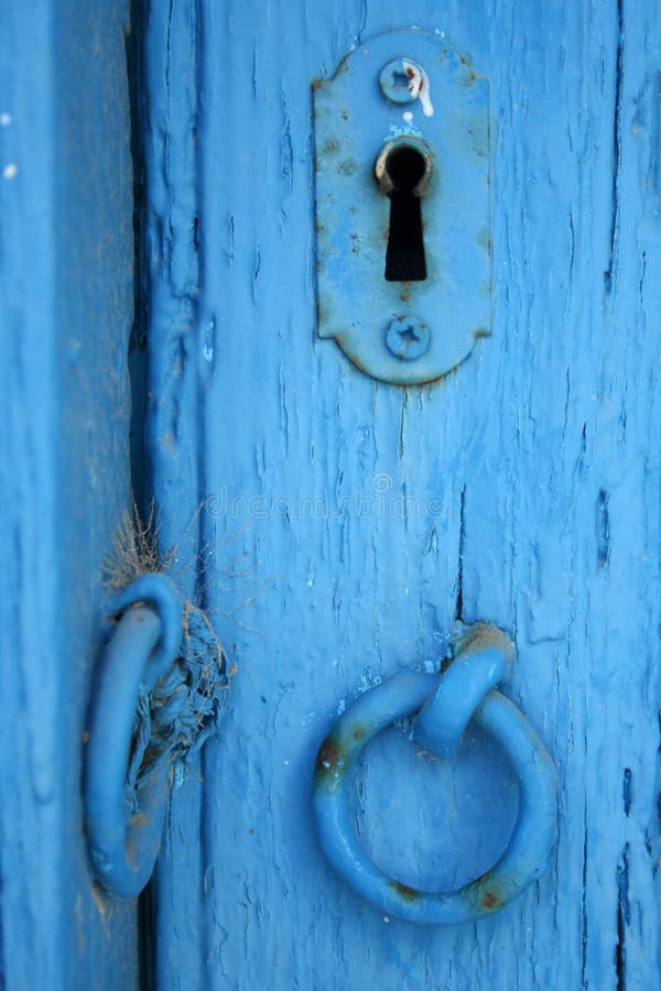 Blue Wooden Door Lock with Rust and Spider Web Stock Image - Image of ...