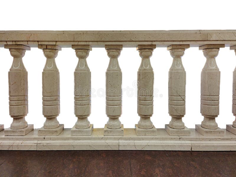 Fragment Of Marble Stone Stairs Railing Balusters White Background Isolated Stock Image