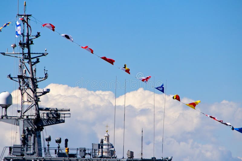 A Fragment of the Mast of a Modern Warship, Decorated with Colorful ...