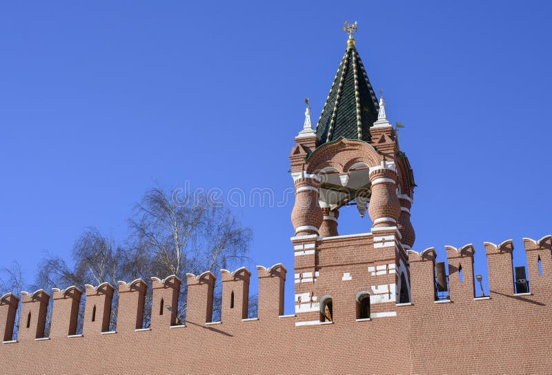 The Medieval Wall and Tower of the Kremlin Fortress in Moscow Stock ...