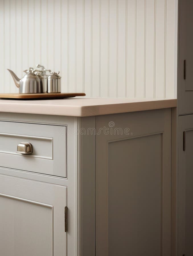 Fragment of Modern White Kitchen Interior Design, Base Cabinet and Work ...