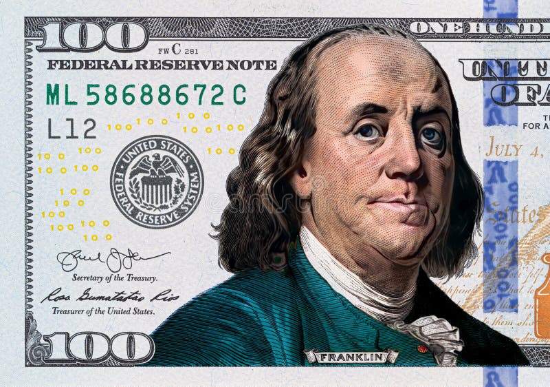 Fragment of New Colorized 100 Dollar Banknote Stock Photo - Image of ...