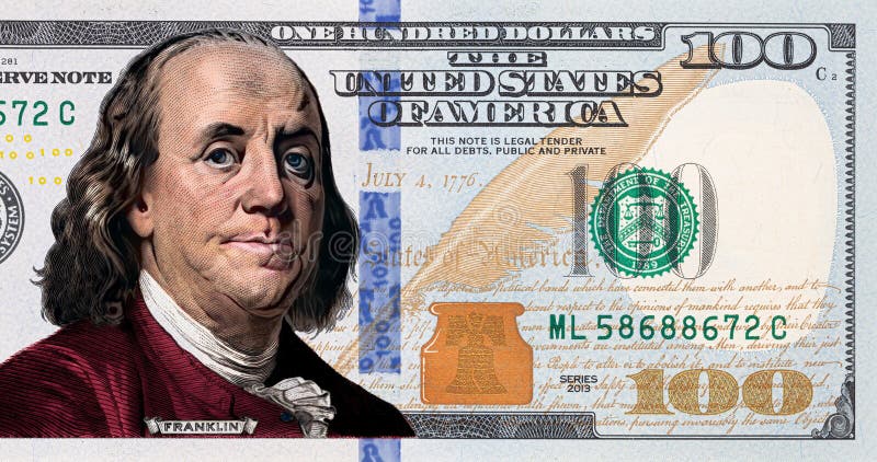 Fragment of New Colorized 100 Dollar Banknote Stock Image - Image of ...