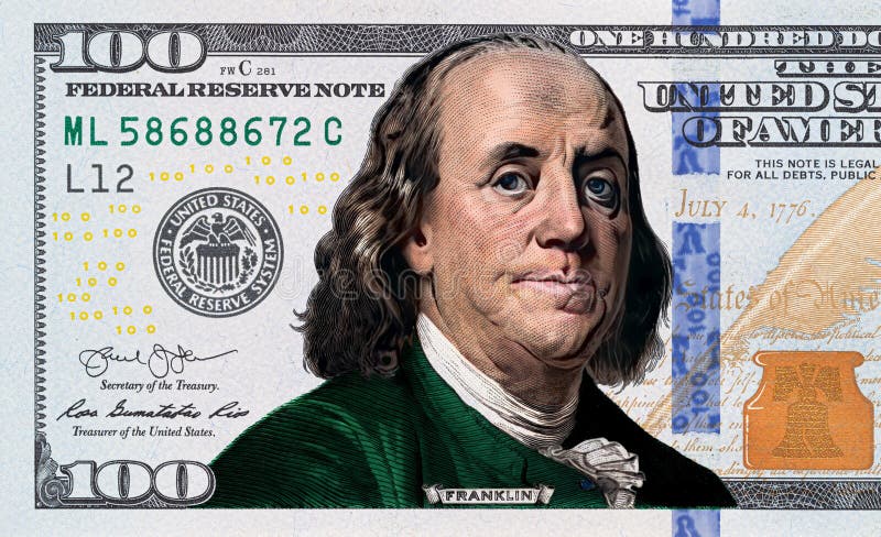 Fragment of New Colorized 100 Dollar Banknote Stock Image - Image of ...