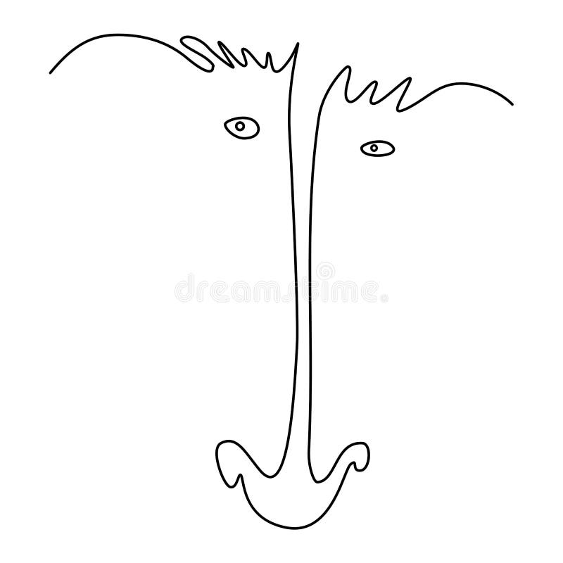 Fragment Nose and Eyes. Continuous Line Drawing. Vector Illustration ...