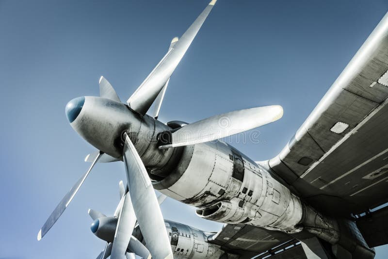 Fragment of Old Airplane. Engine on Wing Stock Image - Image of machine ...
