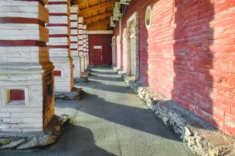 Fragment of an Old Building with Red Brick Columns Stock Photo - Image ...