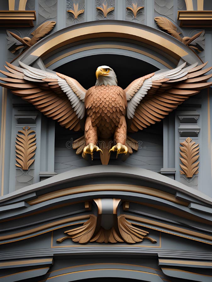 A Fragment of an Old Eagle with Golden Wings. Eagle Statue on the Wall ...