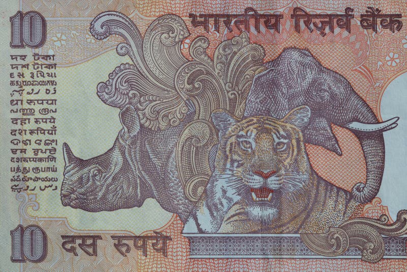 Fragment of Old 10 Indian Rupee Reverse Stock Image - Image of gandhi ...