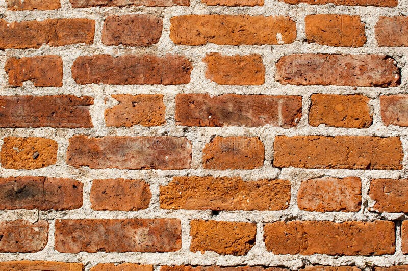 Fragment of Old Red Brick Masonry with Joining on White Cement Mortar ...