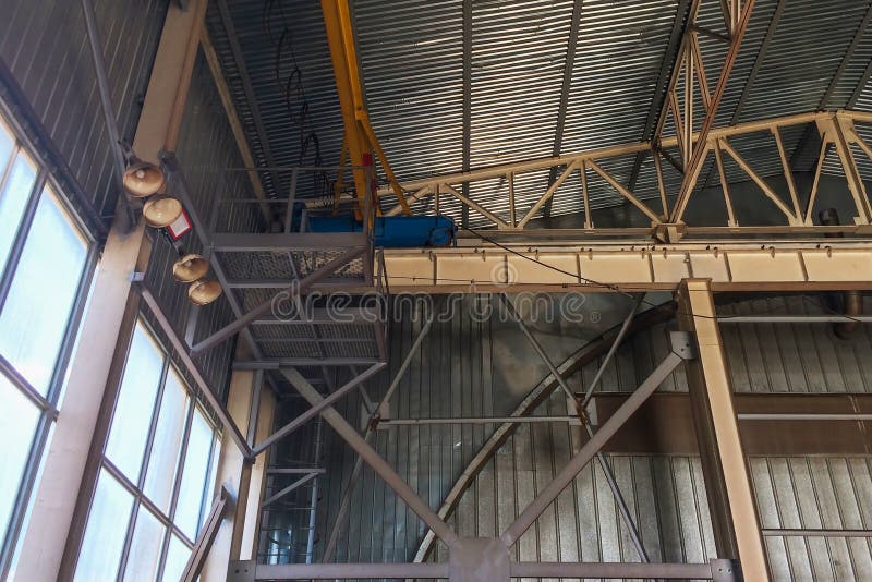 Overhead Crane Hooks Closeup in the Assembly Workshop Stock Image ...