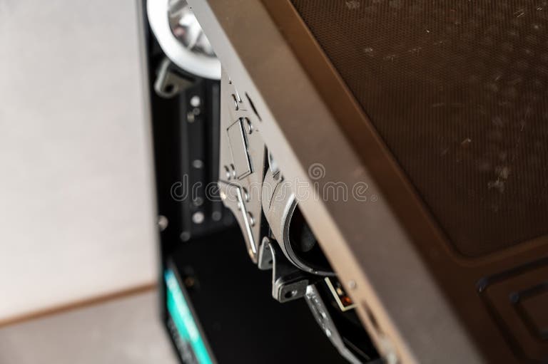 Fragment of a Personal Computer System Unit. Black Metal Case with a ...