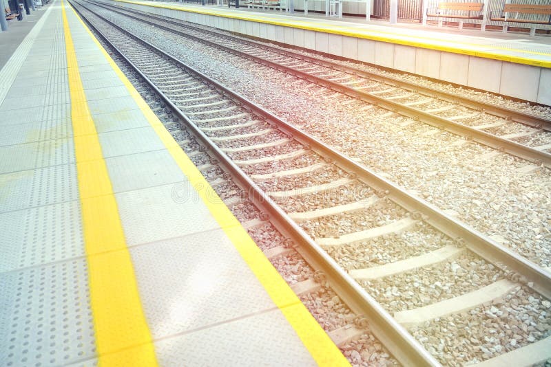 Fragment of the Platform and Railroad Tracks in Sunlight. Stock Photo ...