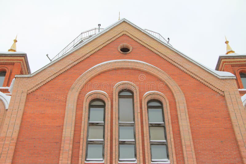 Fragment of a Red Brick Church with Windows Stock Image - Image of ...