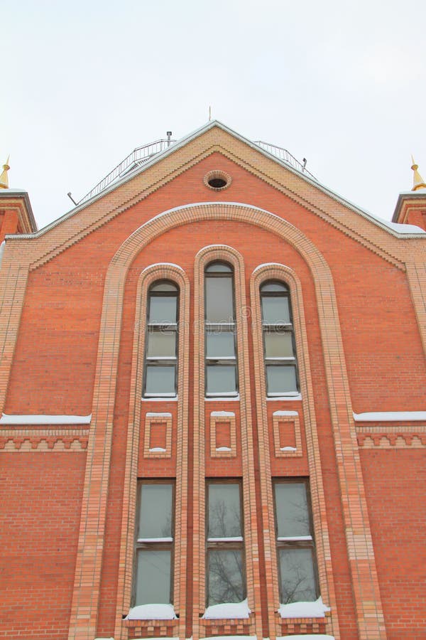 Fragment of a Red Brick Church with Windows Stock Photo - Image of ...