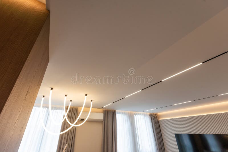 Fragment of a Stretch Ceiling with the Hidden LED Illumination Stock ...