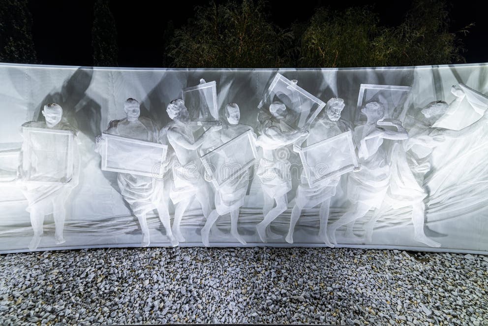 Fragment of White Multi-figured Bas-relief Made of Plastic Mesh by ...