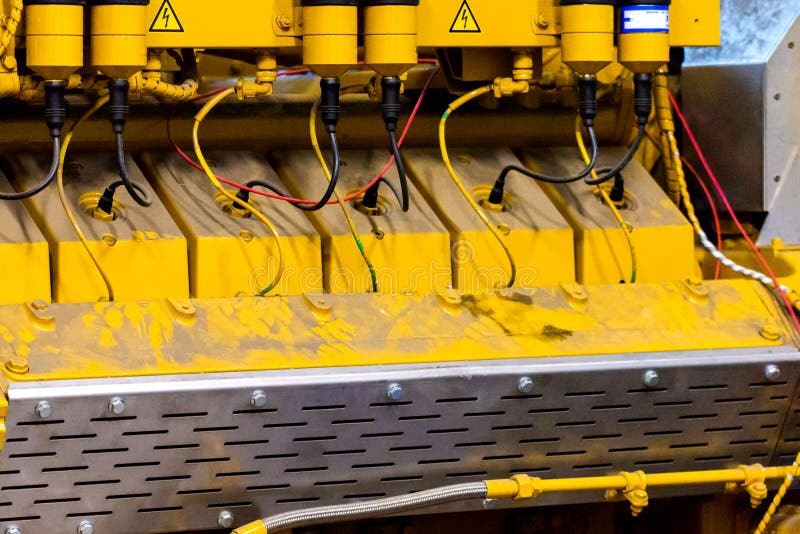 Fragment of Yellow Industrial Diesel Engine for Electrical Generator in ...