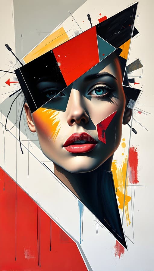 Fragmented Abstract Portrait with Sharp Contrast and Emotion. Stock ...