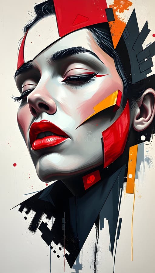 Fragmented Abstract Portrait with Sharp Contrast and Emotion. Stock ...