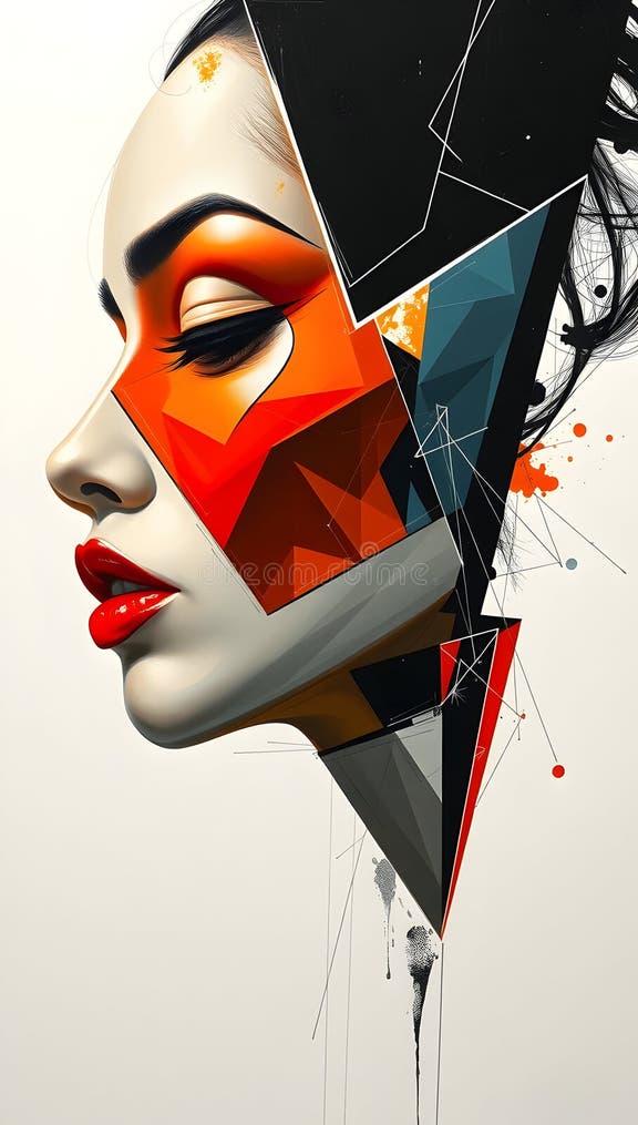 Fragmented Abstract Portrait with Sharp Contrast and Emotion. Stock ...