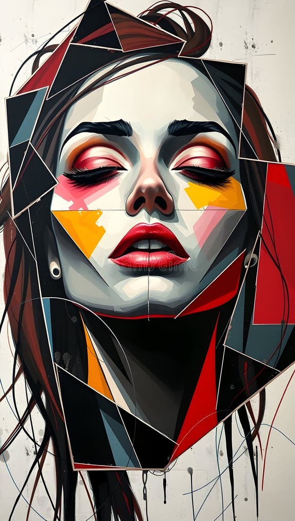 Fragmented Abstract Portrait with Sharp Contrast and Emotion. Stock ...