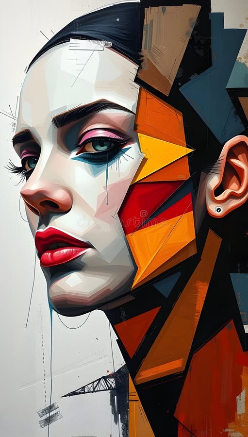 Fragmented Abstract Portrait with Sharp Contrast and Emotion. Stock ...