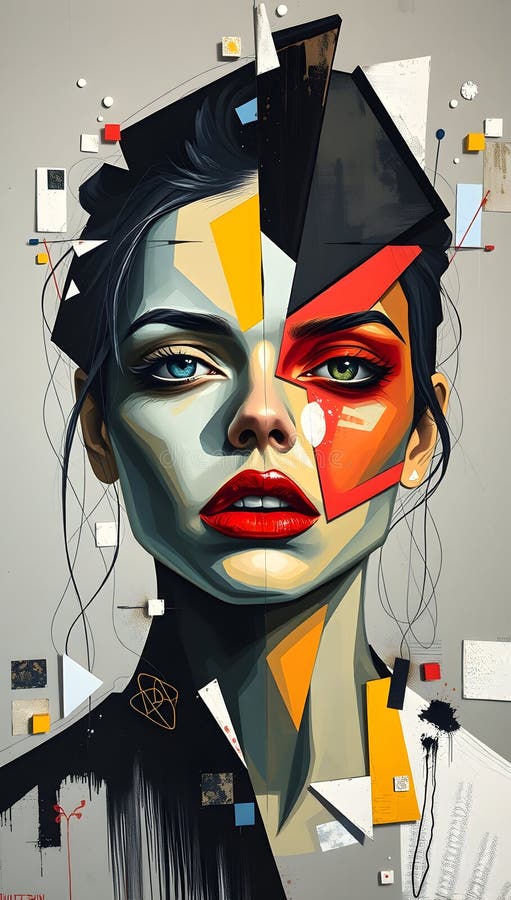 Fragmented Abstract Portrait with Sharp Contrast and Emotion. Stock ...