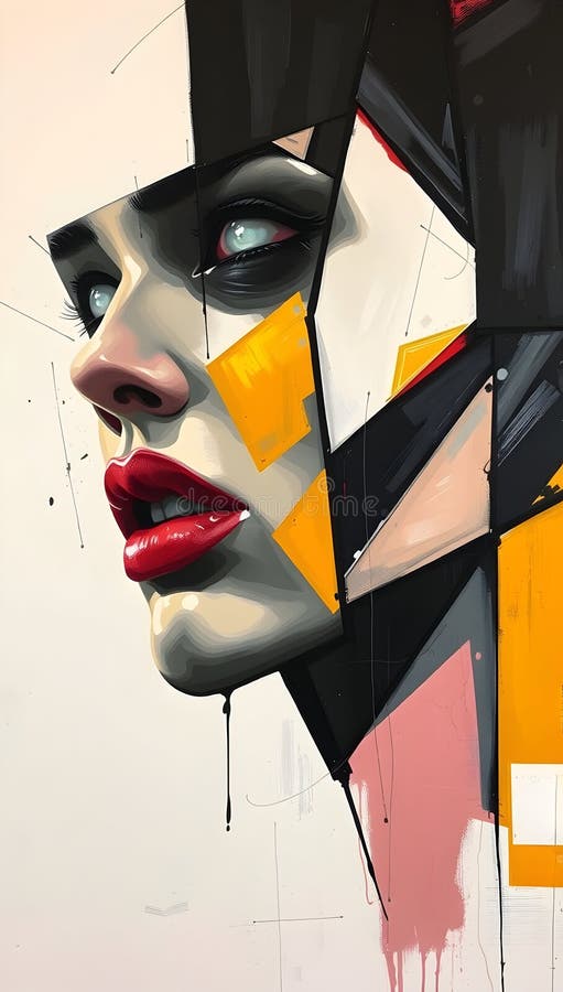 Fragmented Abstract Portrait with Sharp Contrast and Emotion. Stock ...