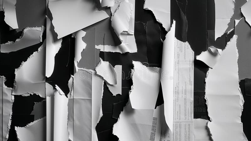 Fragmented Black and White Torn Paper with Texture and Depth Stock ...