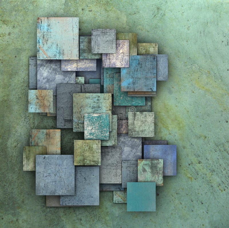 Fragmented Blue Green Square Grunge Tiles Stock Illustration ...
