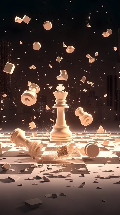 Fragmented Chess Pieces in Mid-air Stock Illustration - Illustration of ...