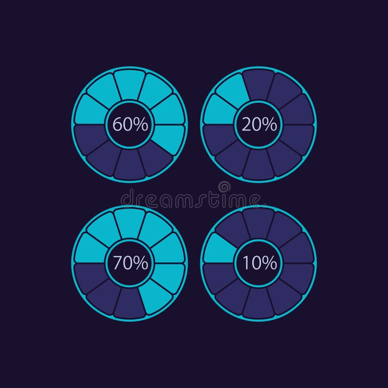 Fragmented Circle Percentage Infographic Chart Template Set for Dark ...
