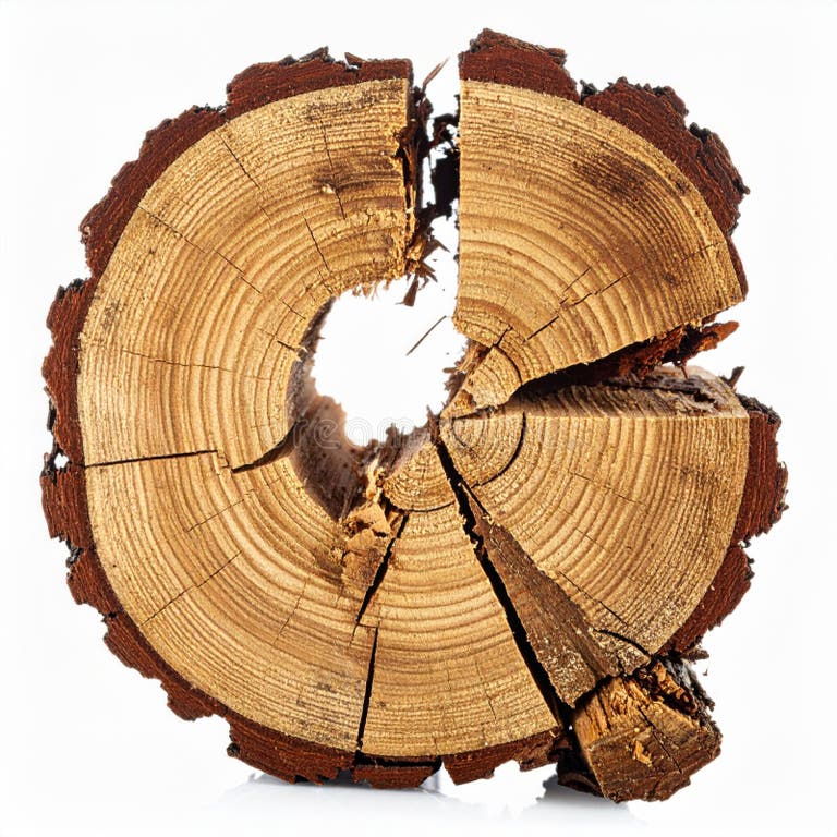 Fragmented Circular Tree Trunk Cross Section with Concentric Rings on ...