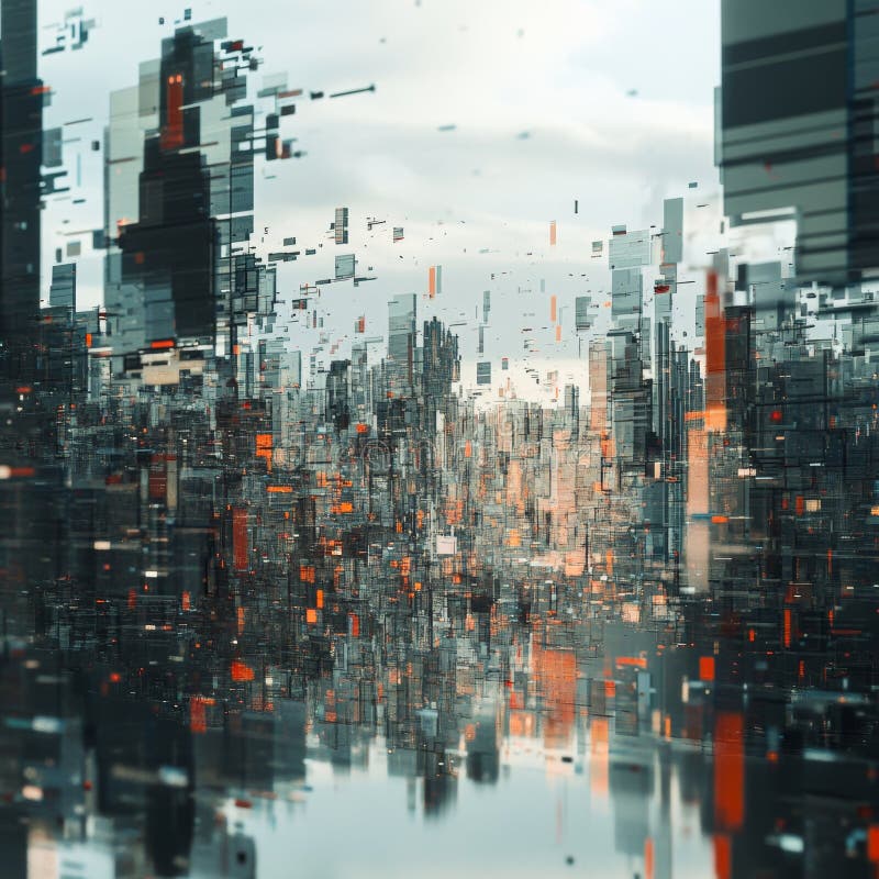 Fragmented Cityscape with Distorted Architecture in a Floating ...