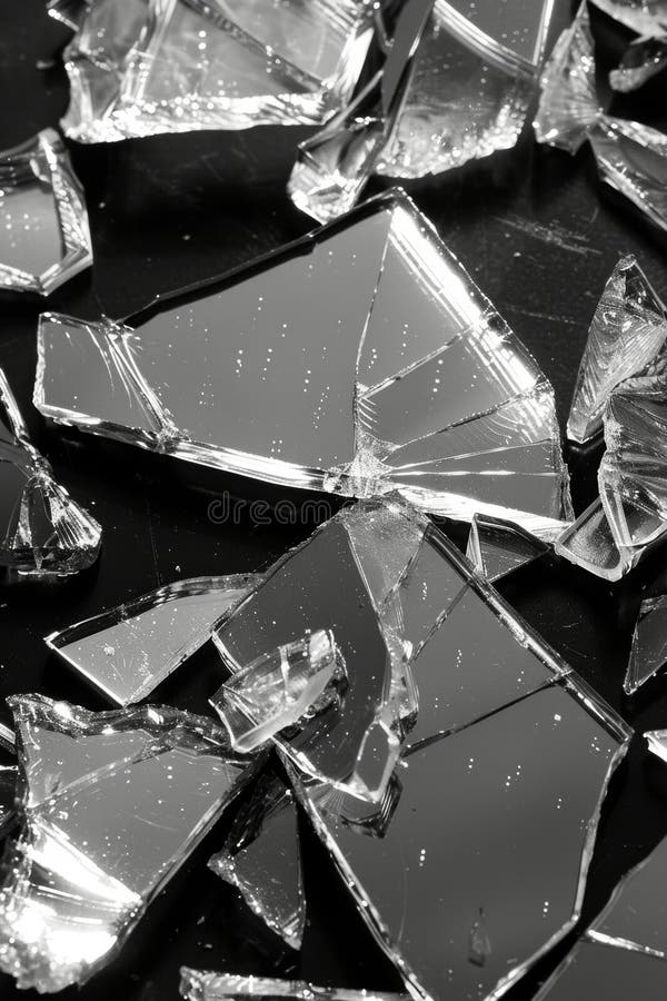Fragmented Cracked Glass on Dark Background, Abstract Texture of ...