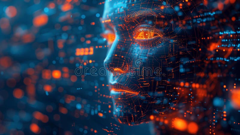 Fragmented Digital Face is Soldered from a Block of Data Floating in a ...