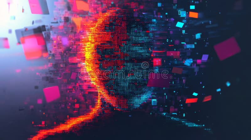 Fragmented Digital Head Made of Binary Code, Illustrating the ... Fragmented Digital Head Made of Binary Code, Illustrating the ...